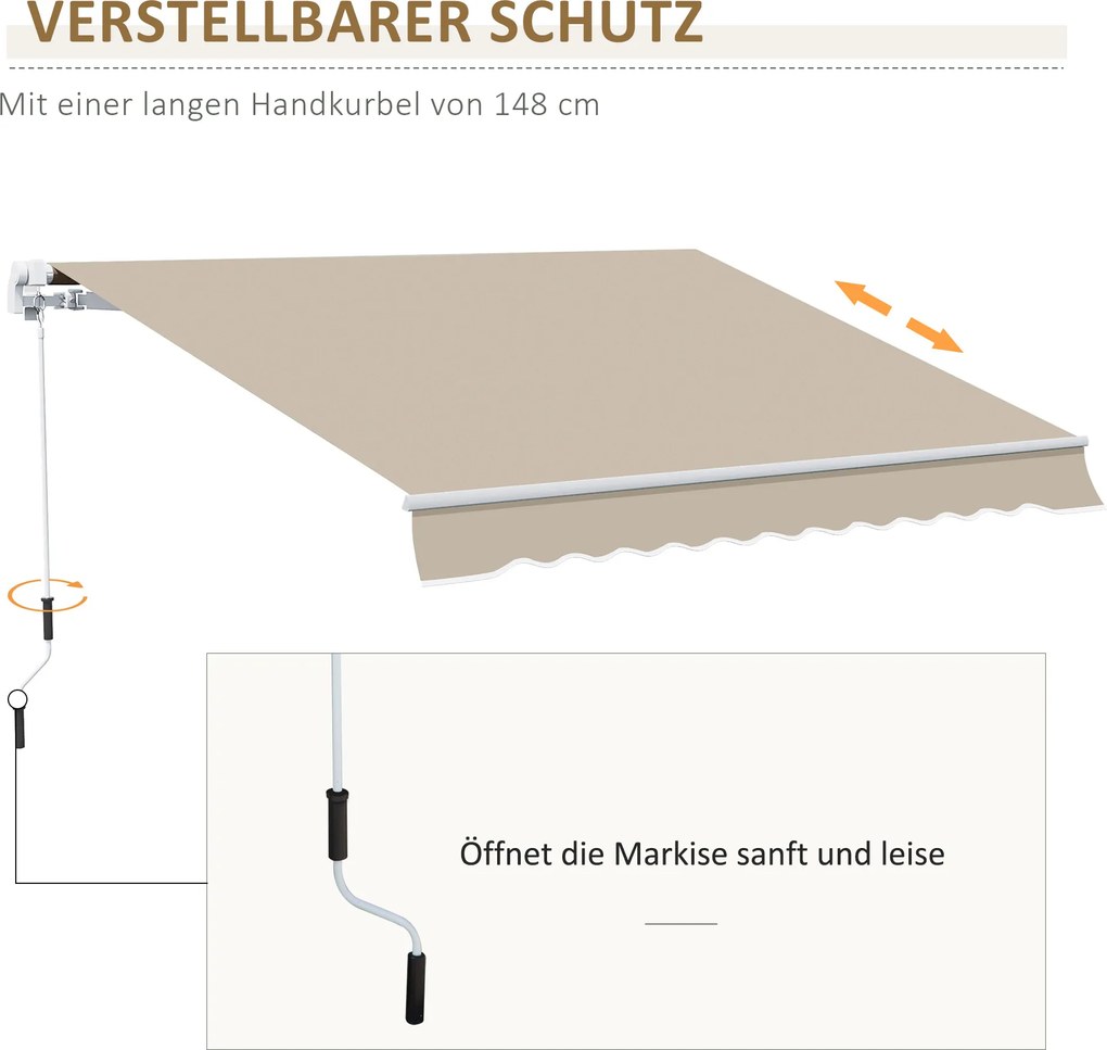 Outsunny ruční markýza se sklopným ramenem Markýza 4 m s ruční klikou Balkonová markýza Ochrana před sluncem Balkonová nástěnná markýza Hliník Bílá+B…