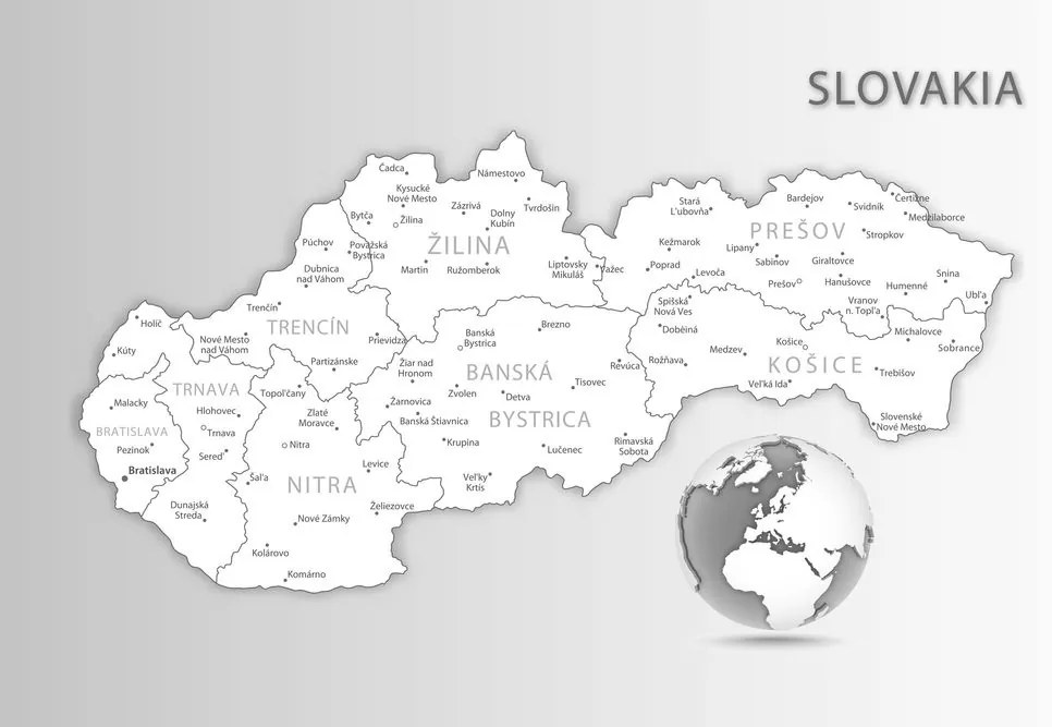 Obraz čiernobiela mapa Slovenskej republiky - 60x40