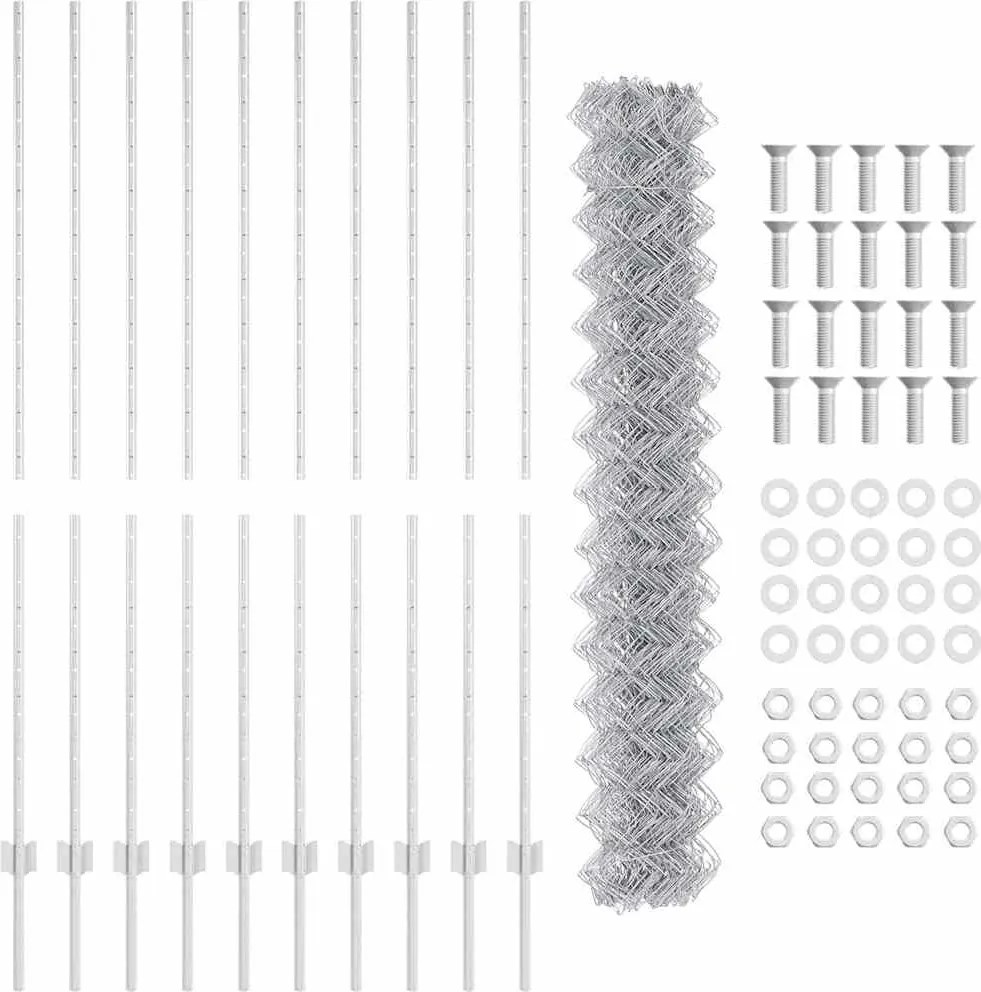 Plot s řetězovým odkazem a sloupkem 10 x 1,6 m Pozinkovaná ocel 3336292