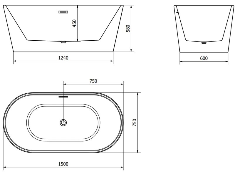 Mexen Luna, volně stojící vana 150 x 75 cm, bílá, růžové zlato přepad, 52031507500-60