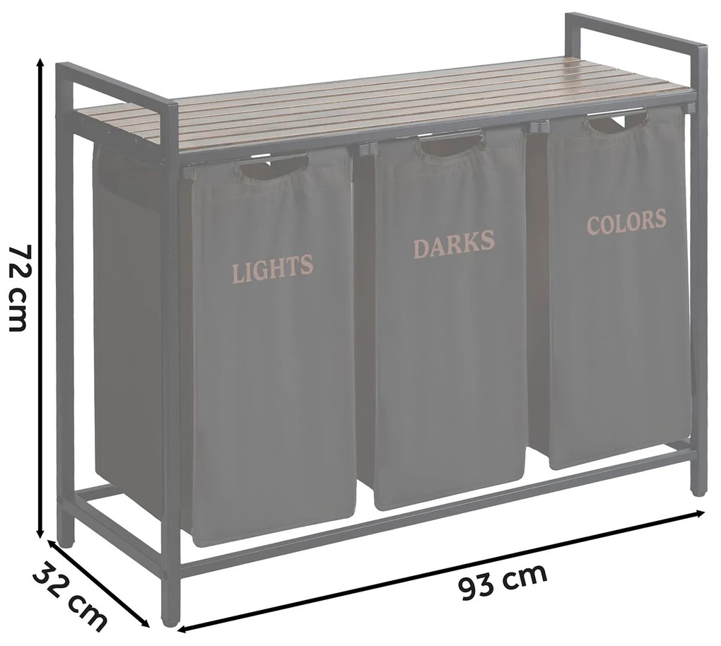 Tříkomorový prádlený koš 120 litrů s rámečkem Massido