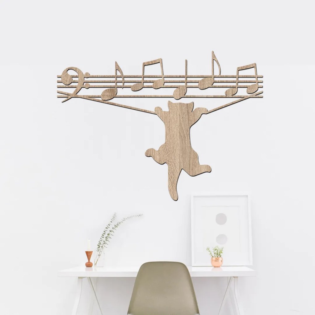 dřevo života Dřevěný obraz CAT MUSIC Zvolte rozměr (cm): 80x58, Zvolte barvu dekoru: Třešeň