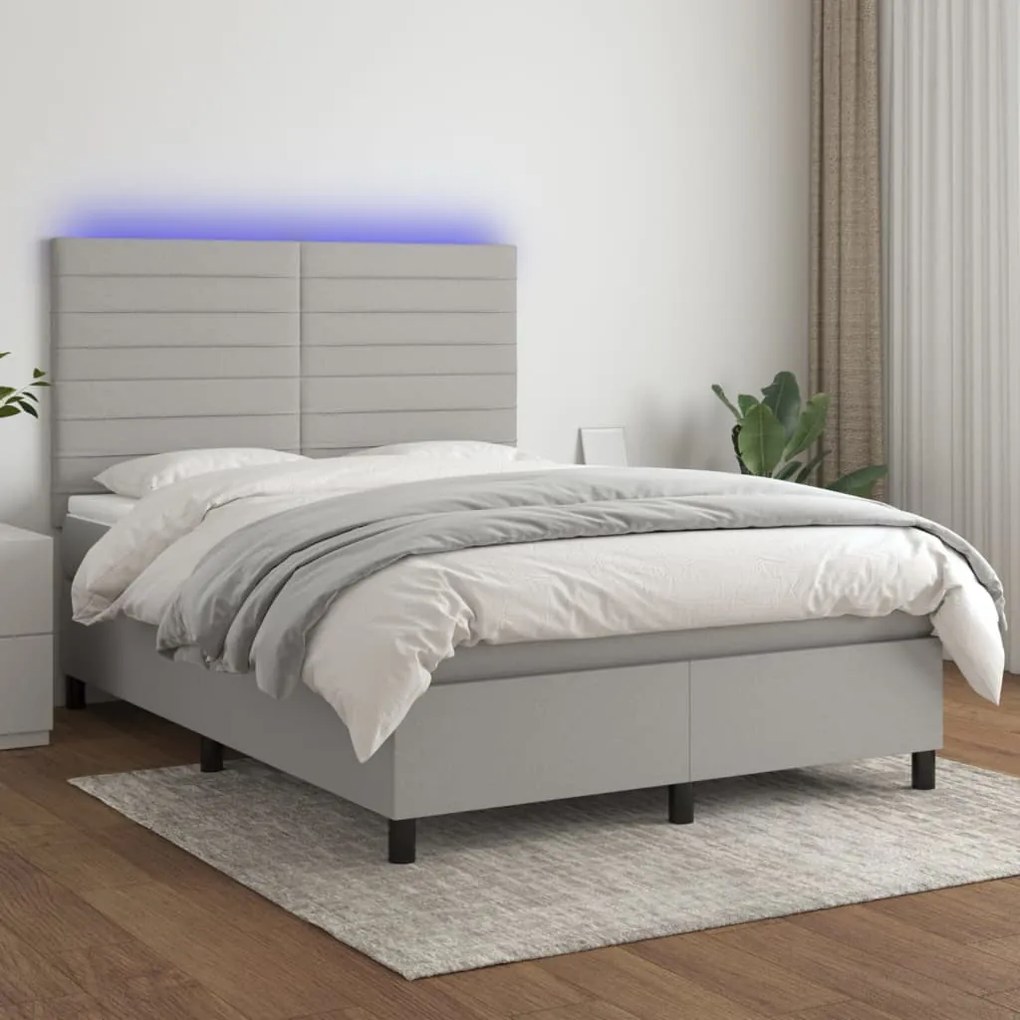 Box spring postel s matrací a LED světle šedá 140x200 cm textil 3134957