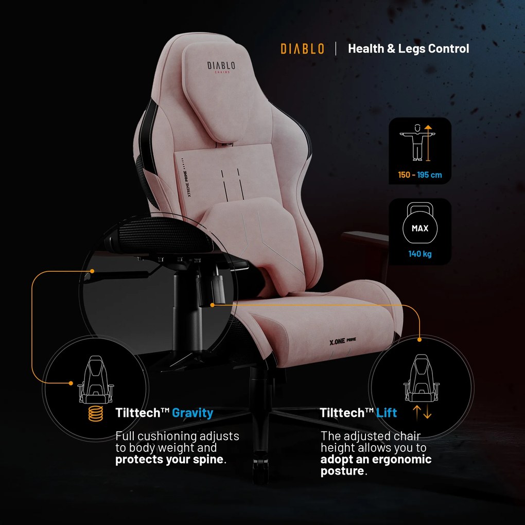 Herní židle Normal Size, černý-růžový: Diablo X-One Prime Akira Pink