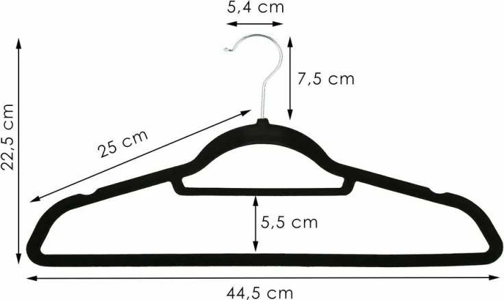 Velurová ramínka 44,5 cm, černá, sada 20ks SPRINGOS HG0060