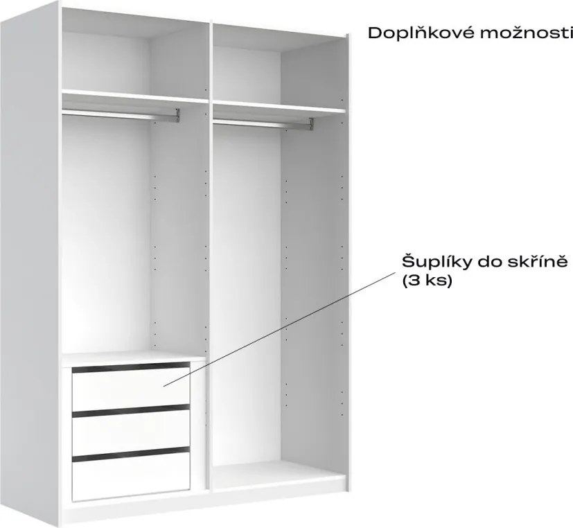Skříň s posuvnými dveřmi 1,5x2,1m (Dveře Lesklé Bílé), série N Family