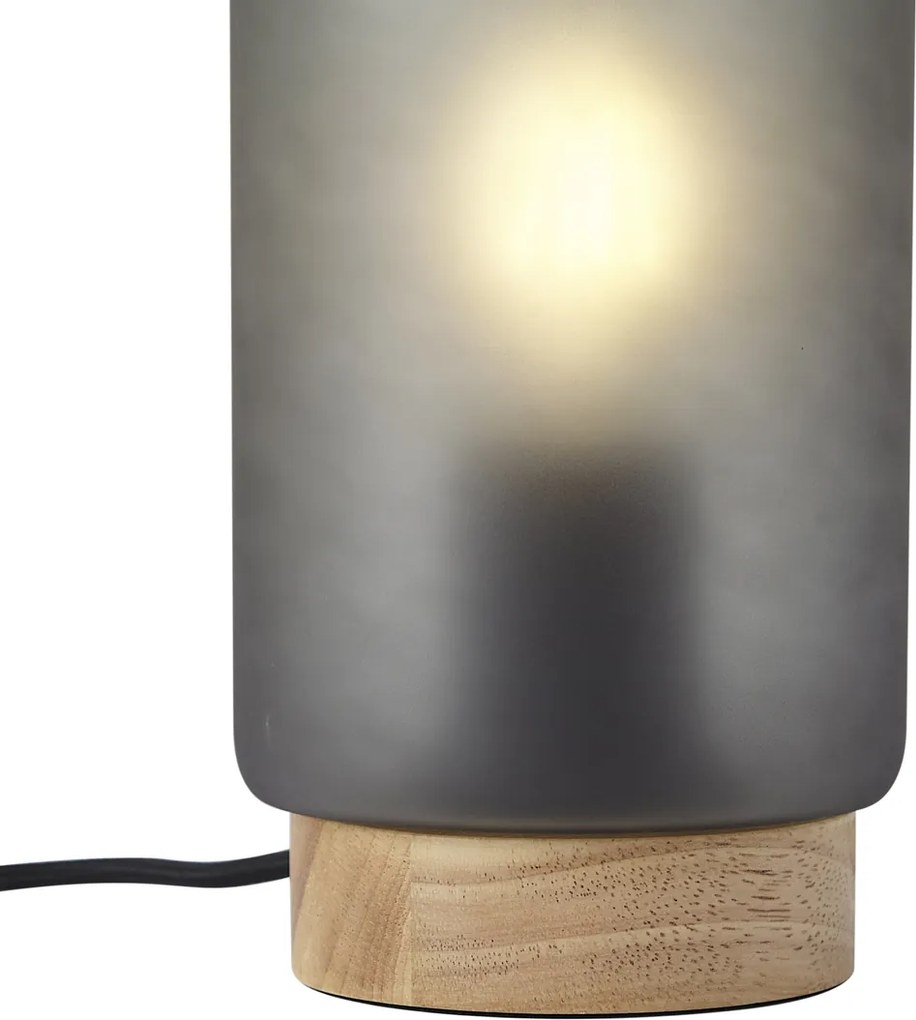 Moderní stolní lampa dřevěěná s matným šedým sklem - Umbra