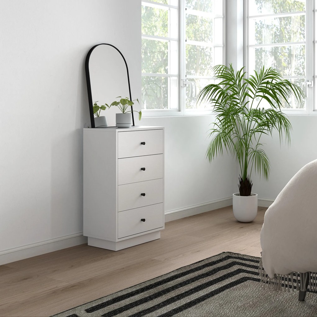 HOMCOM Komoda se 4 zásuvkami, skříň z dřevotřísky v moderním stylu, 47 x 29 x 75 cm, bílá