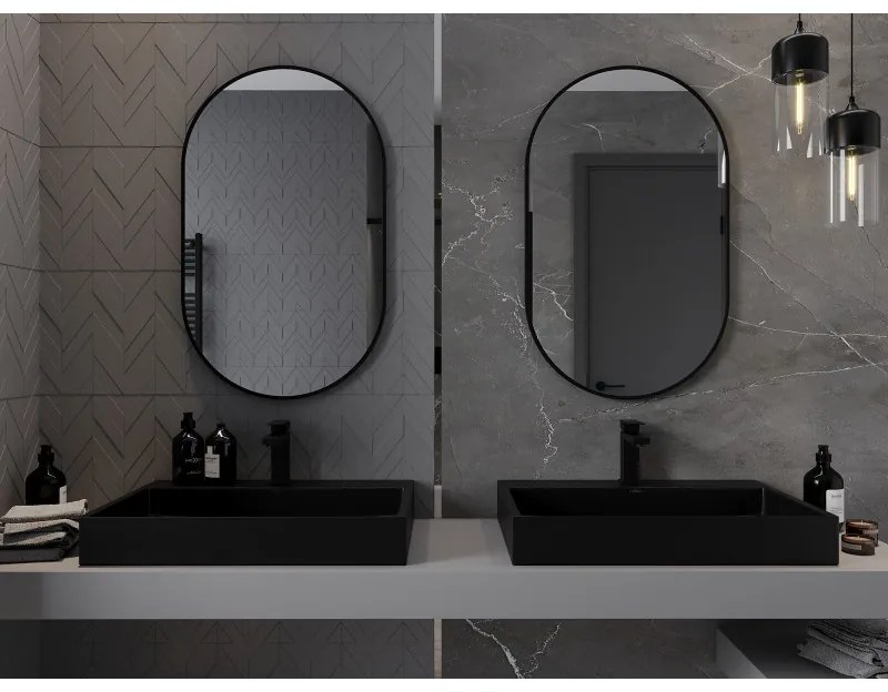 Mexen Loft, oválné koupelnové zrcadlo 90 x 55 cm, barva rámu černá matná, 9851-090-055-000-70