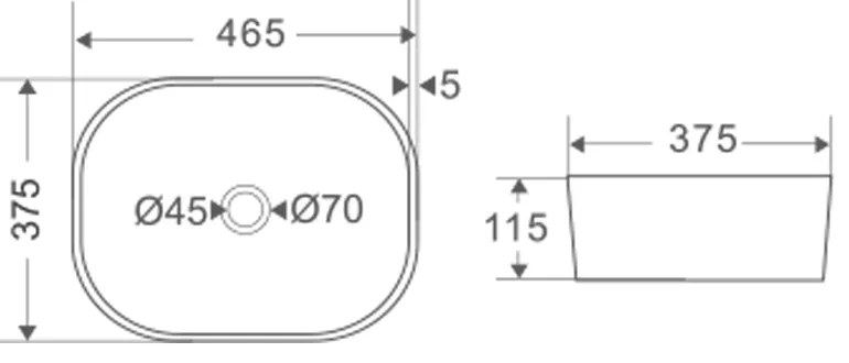 Mereo kulaté umyvadlo na desku 465 x 375 x 115 mm bez přepadu keramická bílá UC473812O