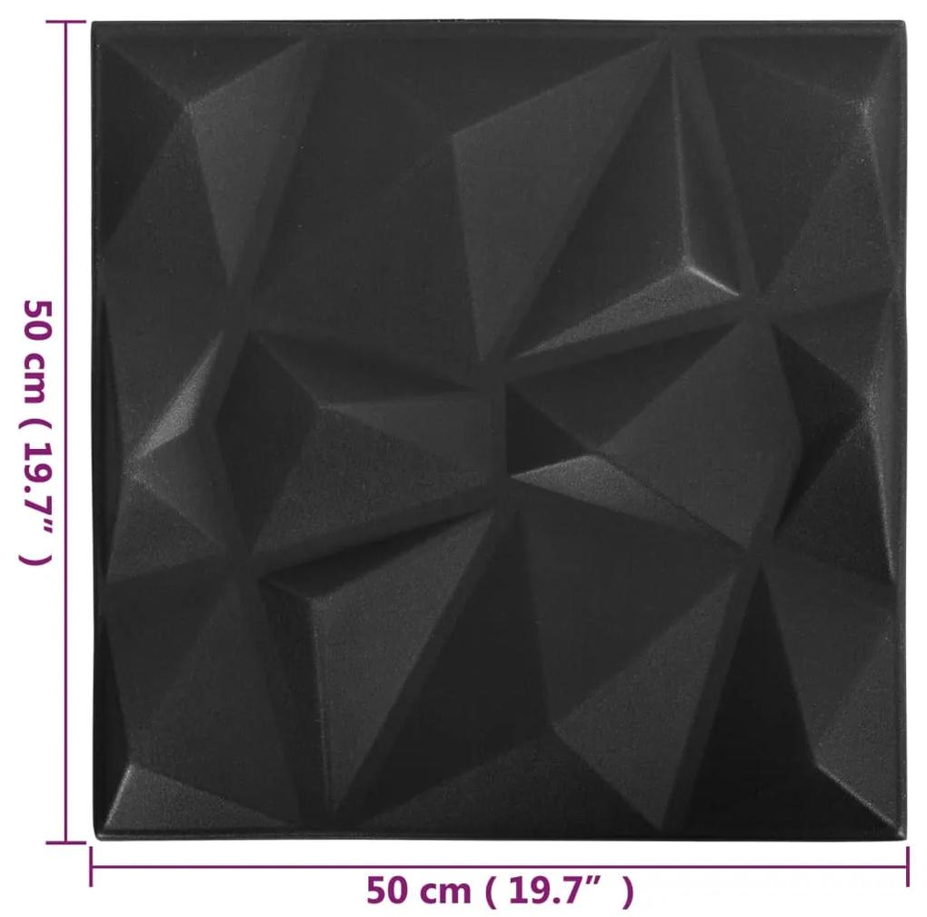 3D nástěnné panely 24 ks 50 x 50 cm diamant černé 6 m²,  150915