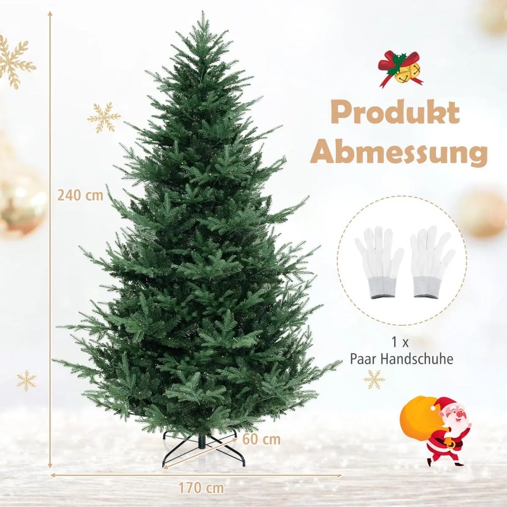 Costway 240 cm umělý vánoční stromek s 450 teplými bílými LED světly Vánoční
