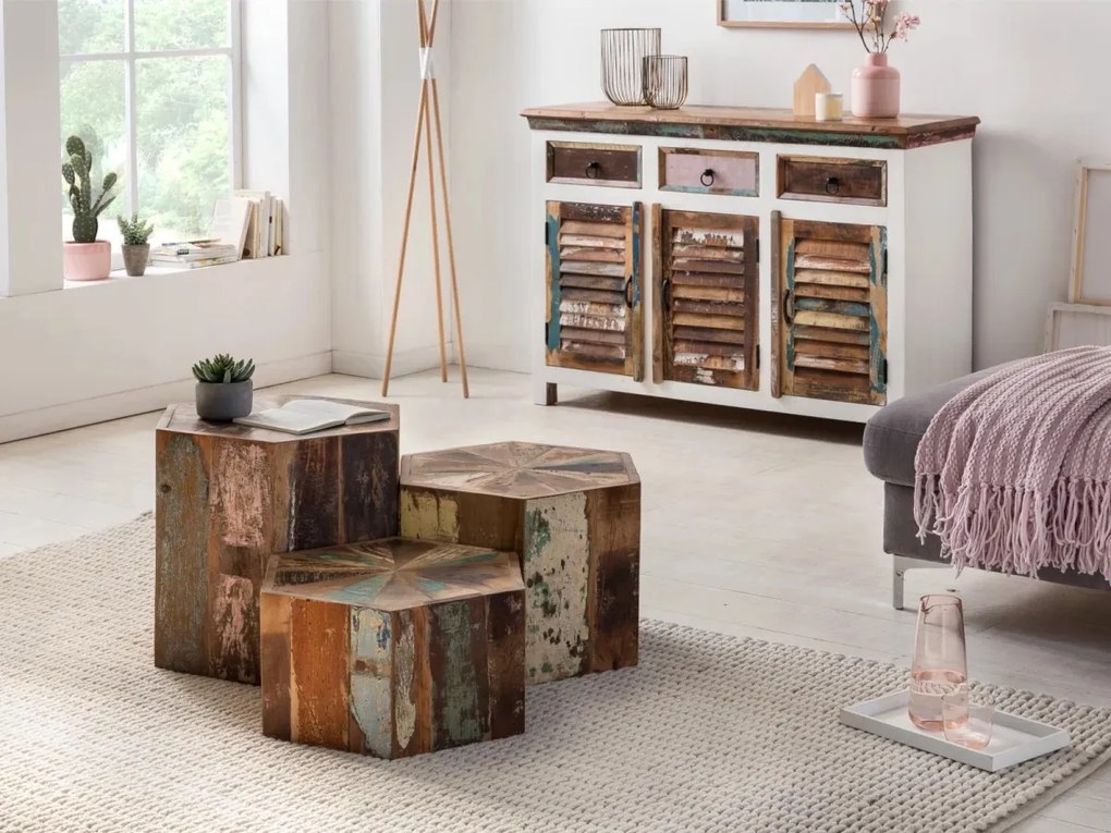 furniture-nabytek.cz - Masivní konferenční stolek Westhill z recyklovaného dřeva, lakovaný, šestihranný, vícebarevný