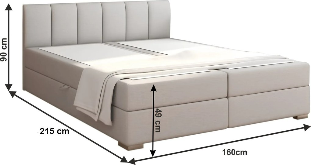 Boxspringová postel 160x200, světle šedá, RIANA KOMFORT