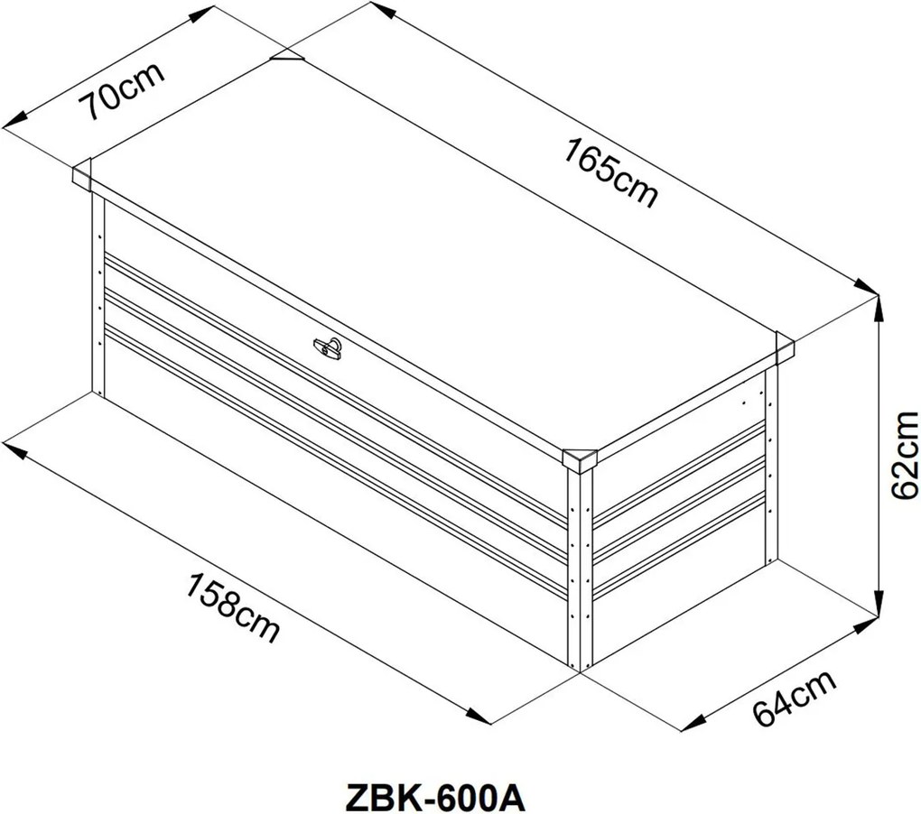 Kovový zahradní úložný box BestBerg ZBK-600A / 600 l / 165 x 70 x 62 cm / šedá