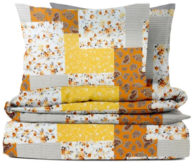 Ervi flanelové povlečení - Patchwork oranžový