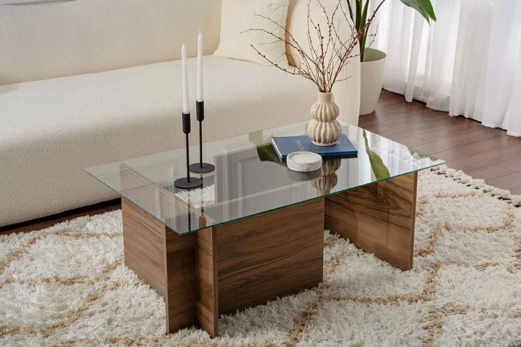 Designový konferenční stolek Tanginika 105 cm vzor ořech