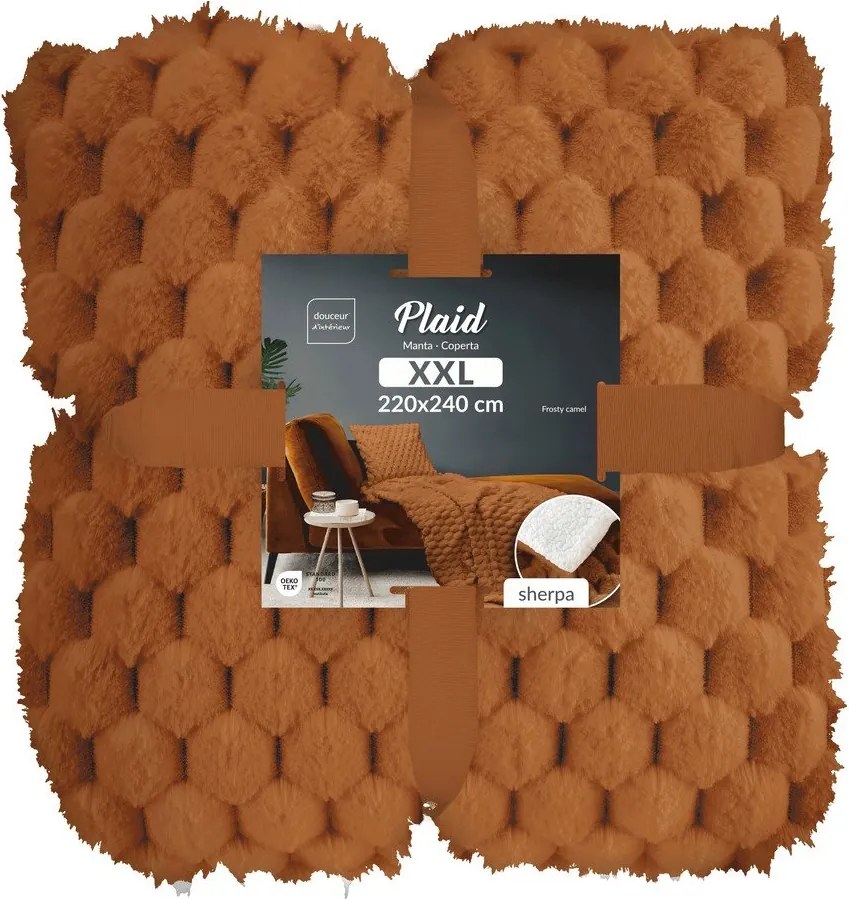 Světle hnědá deka z mikroplyše 220x240 cm Frosty – douceur d'intérieur