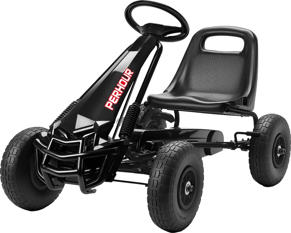AIYAPLAY Tretkart Go-Kart pro děti s nastavitelným sedadlem, EVA kola, manuální spojka a brzda, 110 x 61 x 62 cm, černá