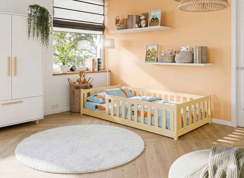 Dětská Montessori postel z masivu borovice BETTY - 200x90 cm - PŘÍRODNÍ