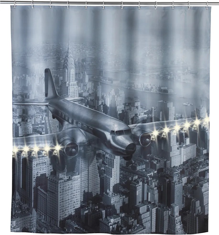 Sprchový závěs, textilní OLD PLANE s osvětlením LED, 180x200 cm, WENKO