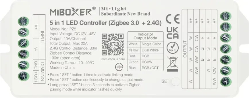 MiBoxer PZ5 Led kontrolér pro pásky 5v1 Zigbee 3.0 Tuya Rgbw Rgb+cct Mi-Light