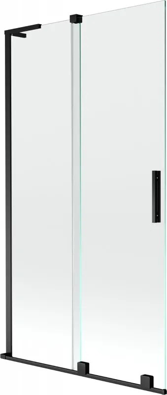 Mexen Velar L, 2-křídlová posuvná vanová zástěna 100 x 150 cm, 8mm čiré sklo, černá matná, 896-100-003-01-70