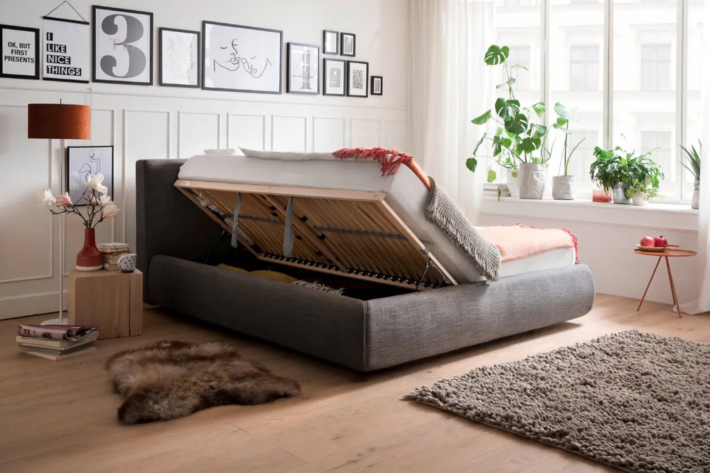 Čalouněná postel lucy s úložným prostorem 180 x 200 antracit MUZZA