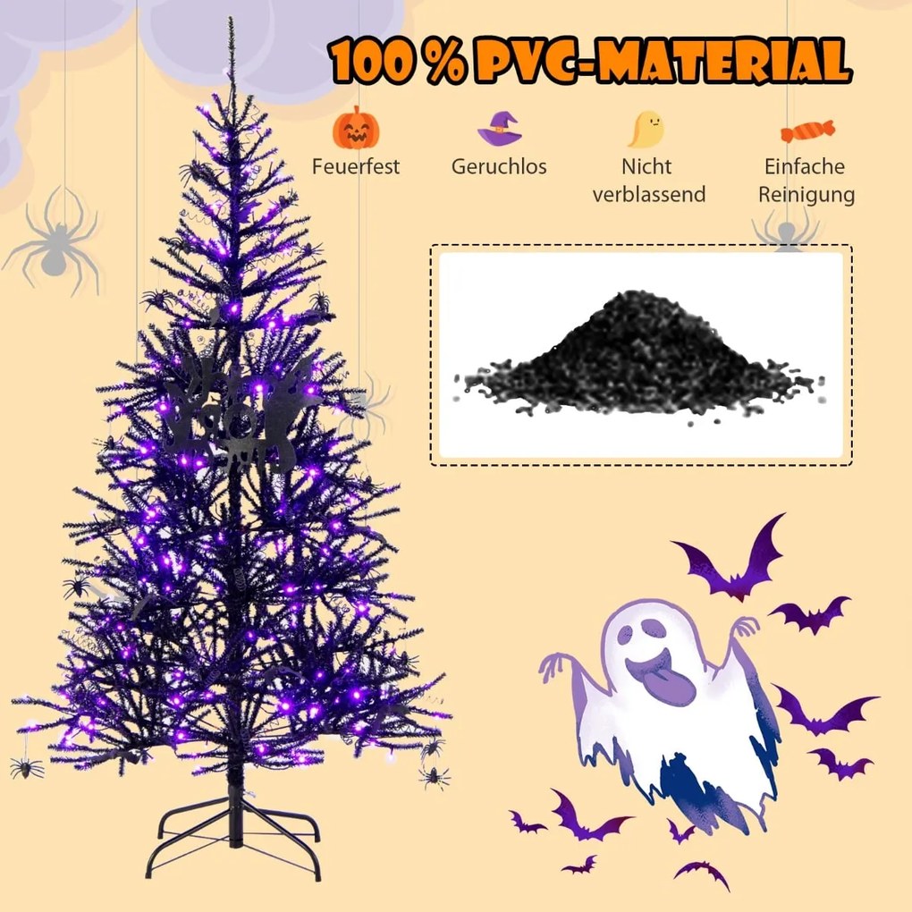 Costway 183 cm vysoký umělý sváteční strom Halloween s LED světly a dekoracemi