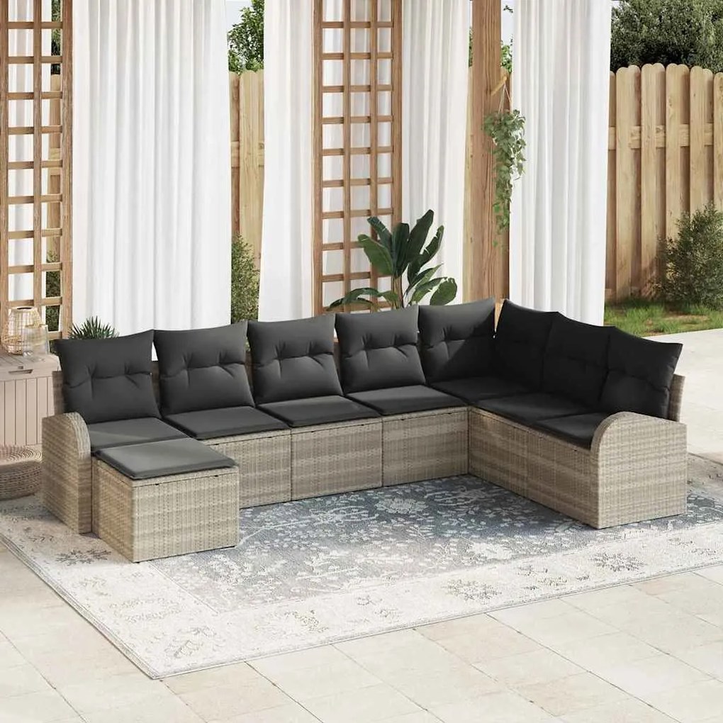 Set pohovek 8 ks Světle šedá polyratan 3354831