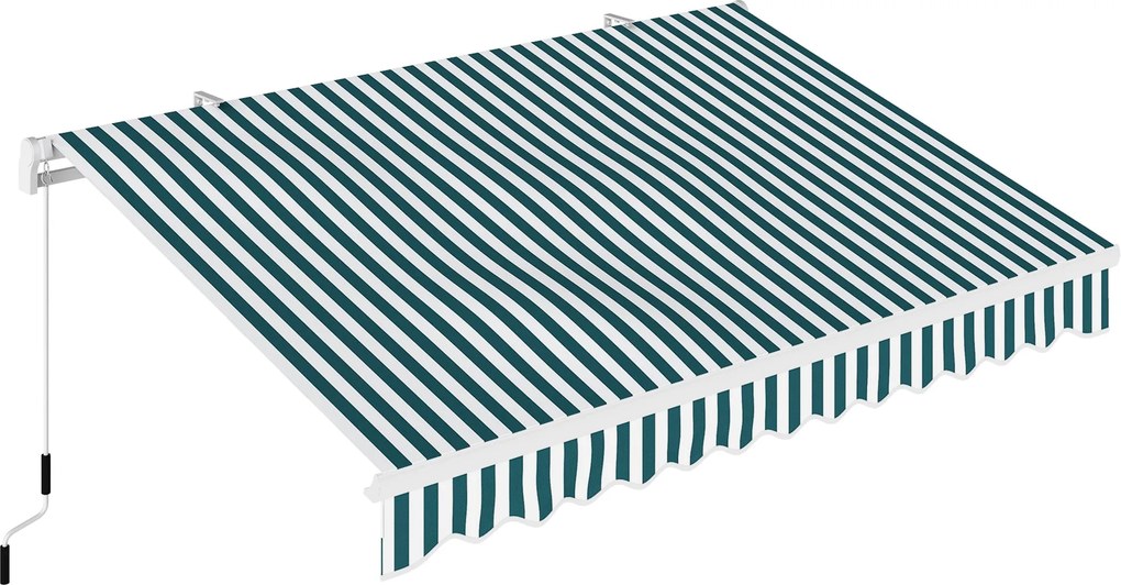 Manuální výsuvná skládací markýza Outsunny 3,95 m s ručním kličkou - Ochrana proti slunci pro balkon s montáží na zeď - Alu Bílo-zelená 395 x 245 cm |