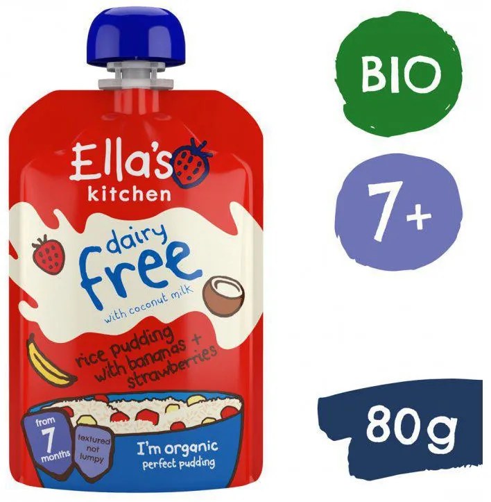 Ella's Kitchen BIO Nemléčný rýžový nákyp s banány a jahodami (80 g)