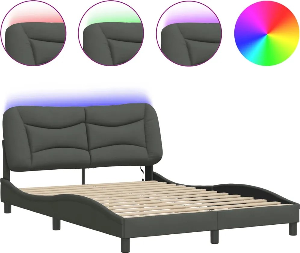 Rám postele s LED bez matrace Hvar Tmavě šedá 140x200 cm Látka 3213705