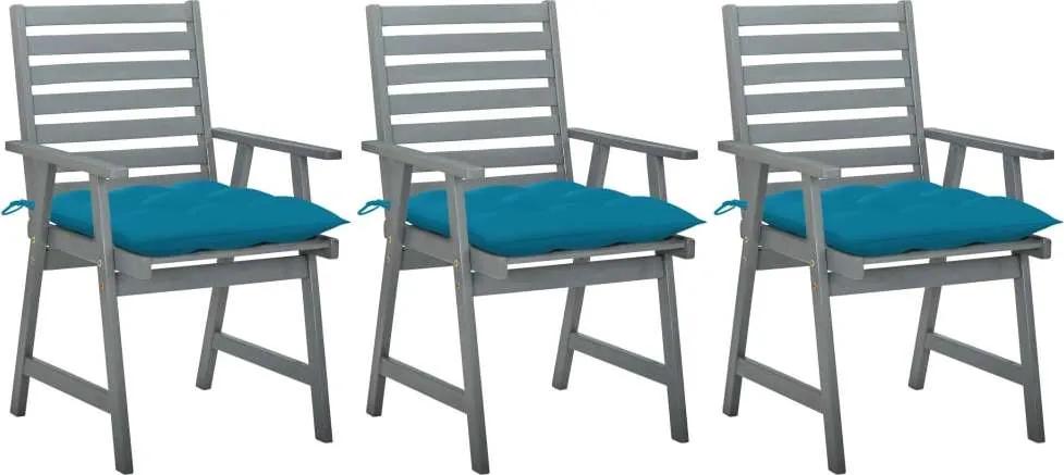 vidaXL Zahradní jídelní židle s poduškami 3 ks masivní akáciové dřevo [3064442] Barva: Béžová
