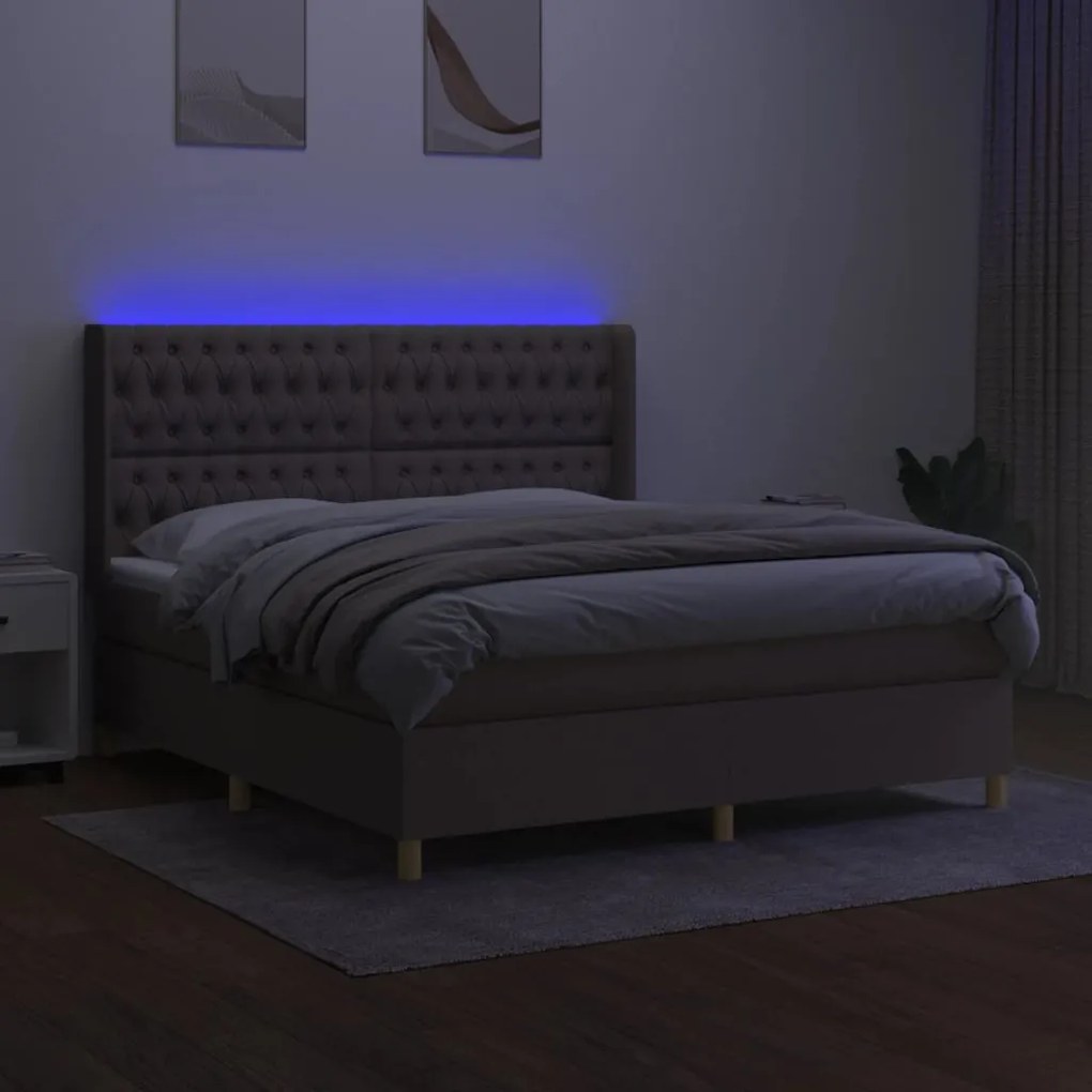 Box spring postel s matrací a LED taupe 180x200 cm textil 3139137