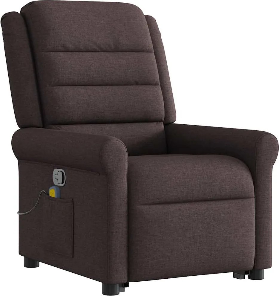 Zvedací masážní polohovací křeslo tmavě hnědé textil 3303329