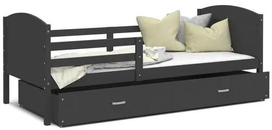 Dětská postel MATYAS P 90x200 cm s šedou konstrukcí v šedé barvě se šuplíkem.