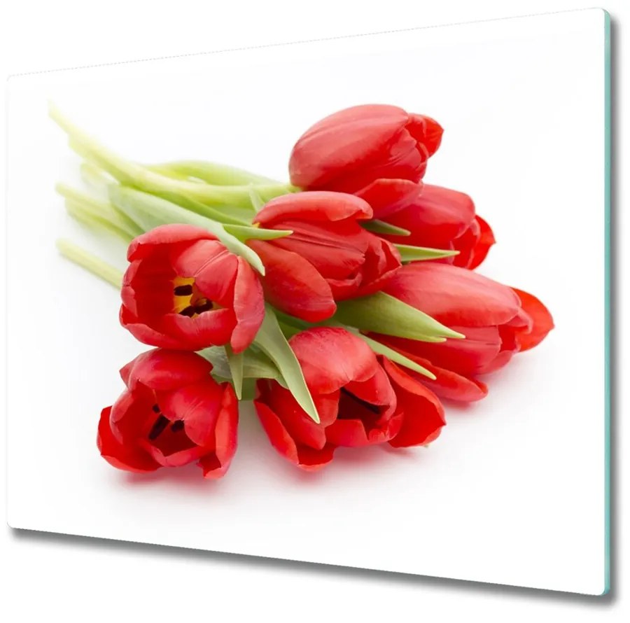 Skleněné deska do kuchyně Červené tulipány 60x52 cm