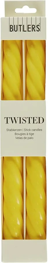 Butlers TWISTED Sada lesklých svíček 2 ks 25,5 cm - sv. žlutá