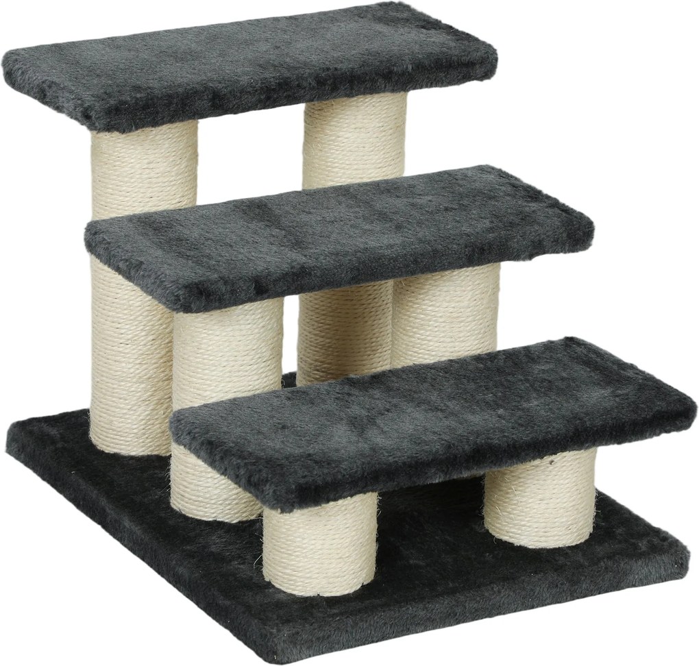 PawHut schody pro psy a kočky 3stupňové schody pro psy schody pro kočky plyšové tmavě šedé 45x35x34cm pro snadný vstup a výstup