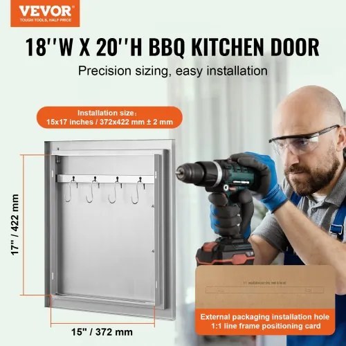BBQ přístupová dvířka, 457 × 508 mm, jednoduchá venkovní kuchyňská dvířka