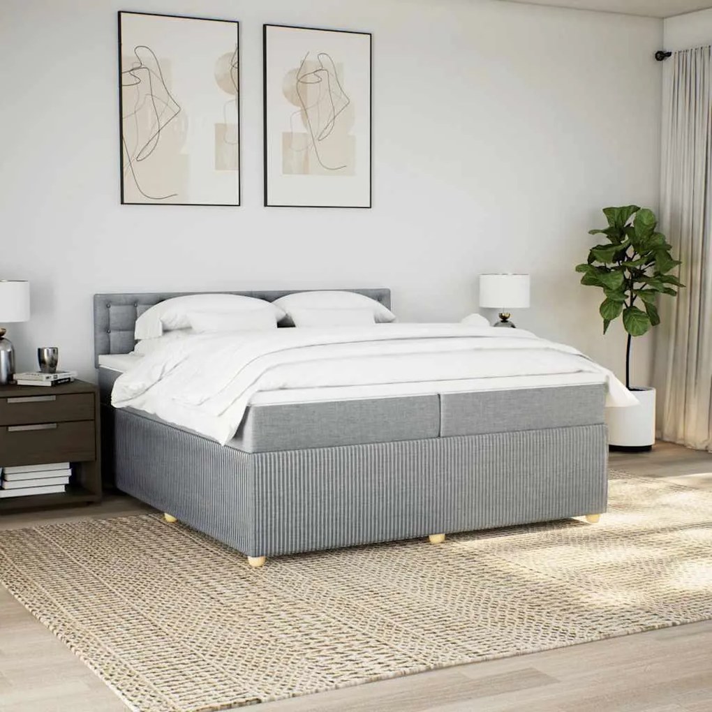 Box spring postel s matrací světle šedá 200 x 200 cm textil 3289877