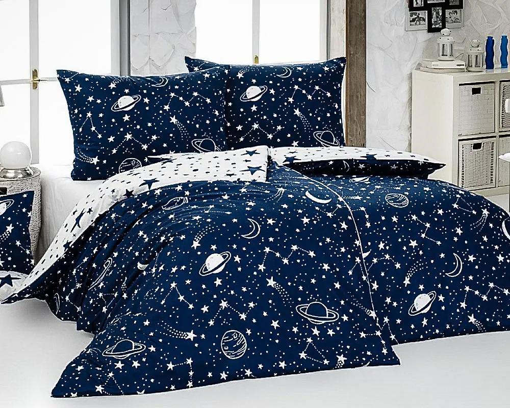 BedTex Povlečení PLANETY, hvězdy a vesmír, modré, bavlna hladká, 140x200cm + 70x90cm