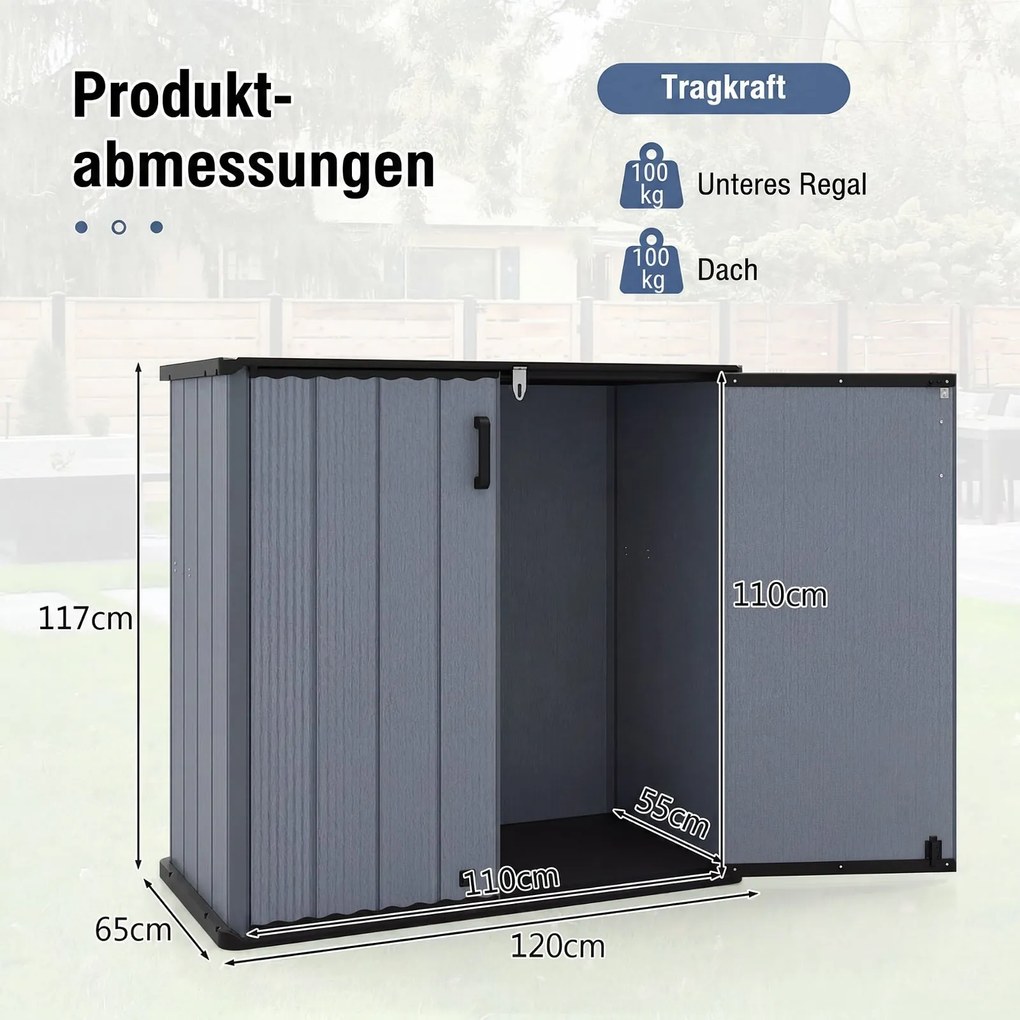 Costway Úložný box zahradní skříňky odolný proti povětrnostním vlivům s – šedá
