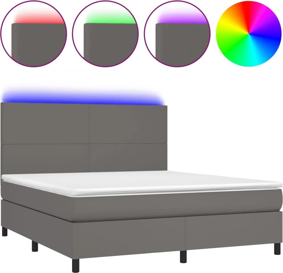 Box spring postel s matrací a LED šedá 160x200 cm umělá kůže 3135835