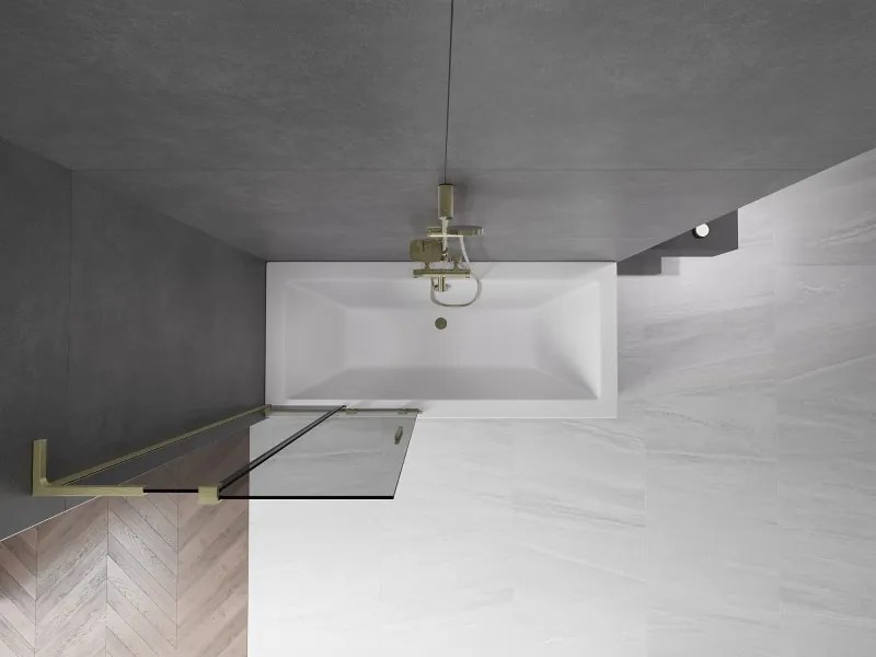 Mexen Velar L, 2-křídlová posuvná vanová zástěna 85 x 150 cm, 8mm šedé sklo, zlatá matná, 896-085-003-41-55