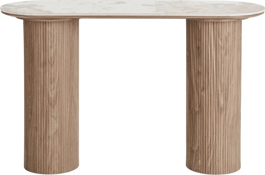 Béžový/v přírodní barvě konzolový stolek s deskou v dekoru mramoru 40x120 cm Athens – House Nordic