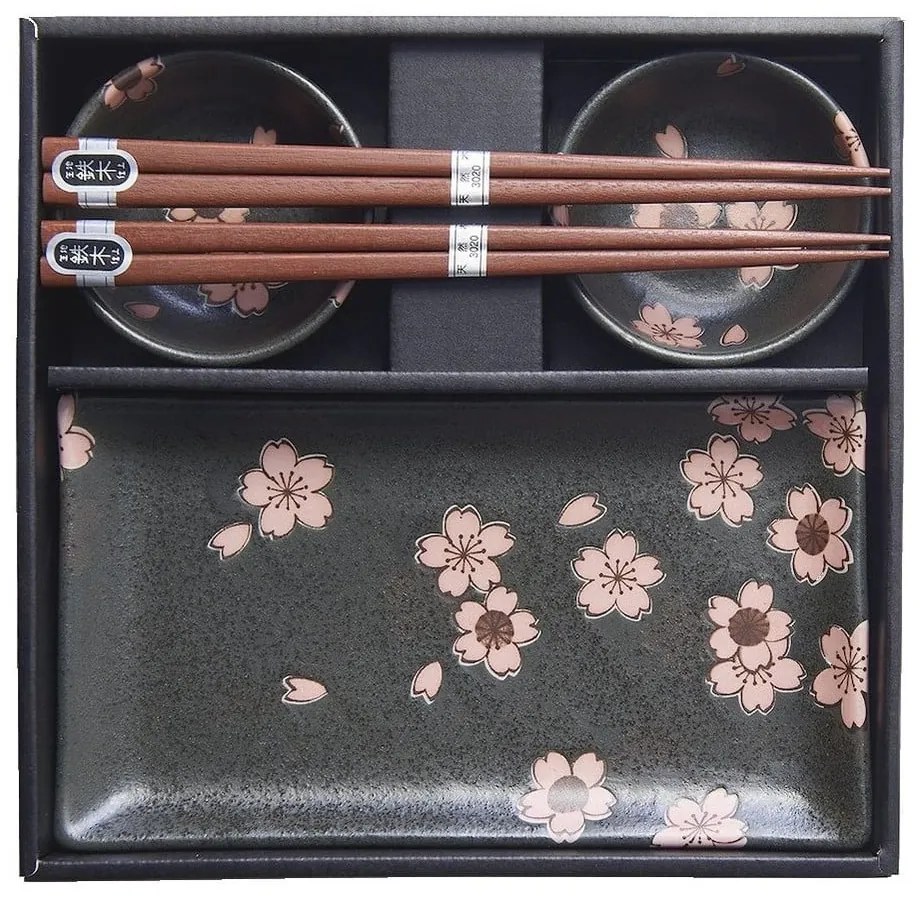 6dílný set šedého keramického nádobí na sushi MIJ Sakura