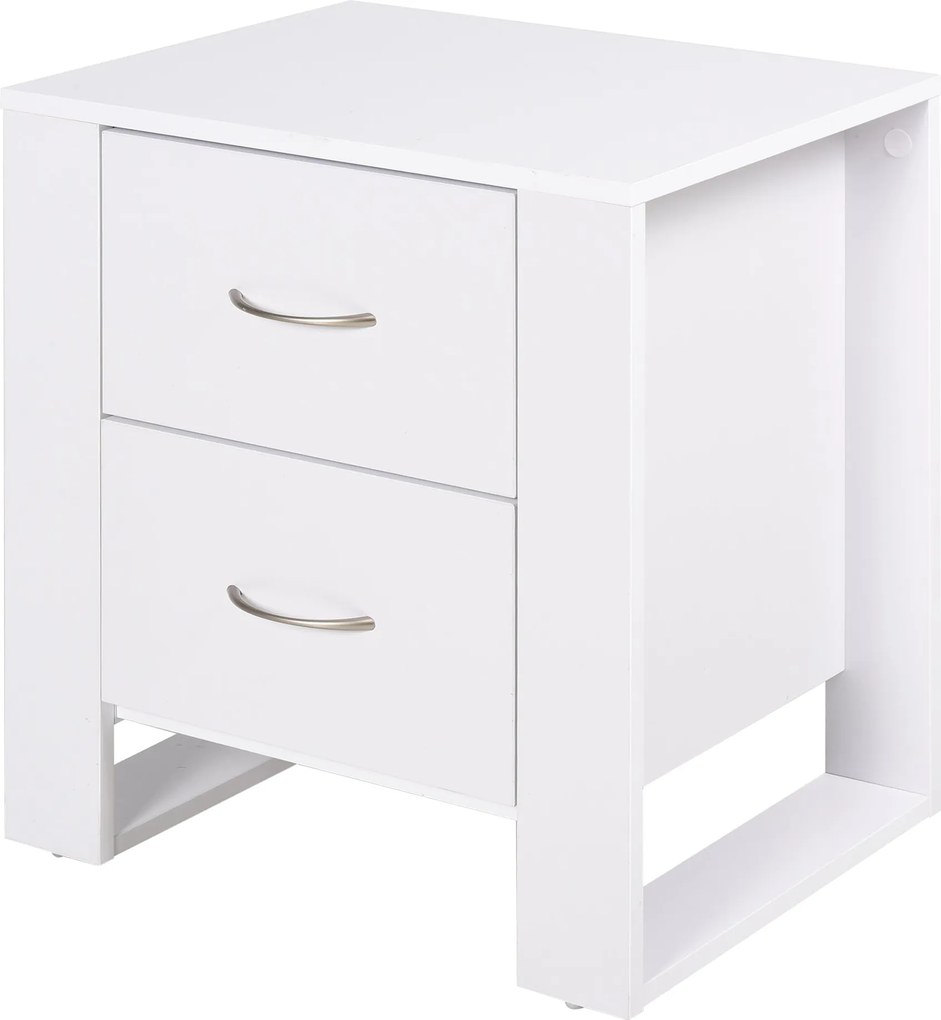 HOMCOM Noční stolek se 2 zásuvkami, nohami a vyvýšeným podstavcem pro ložnici, moderní styl 48x39x54 cm Bílý | Aosom