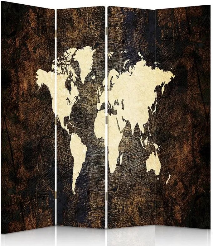 Paraván - World Map On Boards 2 | čtyřdílný | jednostranný 145x150 cm